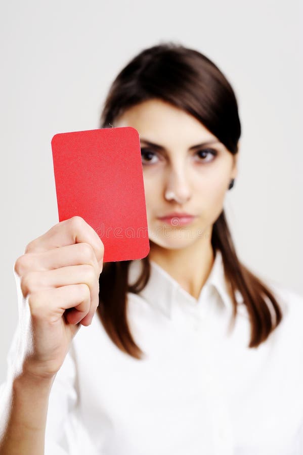 Girl with red card stock photo. Image of showing, judge - 18165354