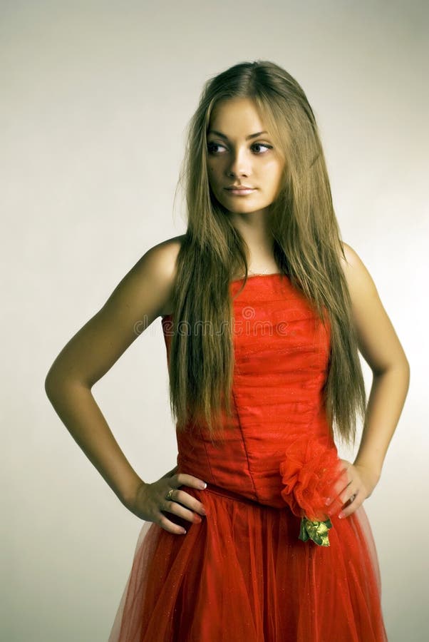 Girl in red dress stock image. Image of girl, gloves - 21196363