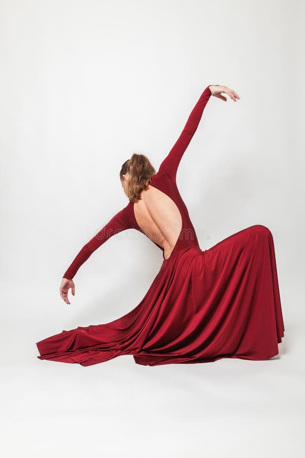 Girl in Red Dress Dancing in the Studio Stock Image - Image of balance ...