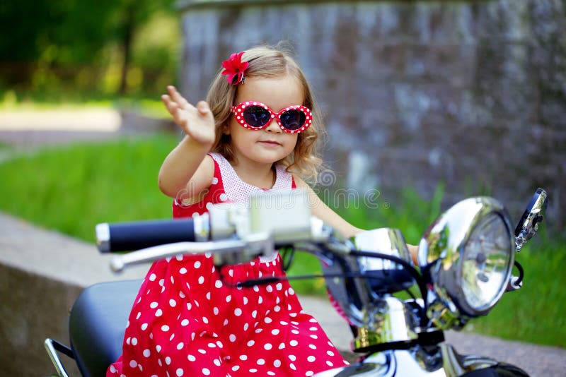 Girl in a Red Dress on a Motorcycle Stock Image - Image of activity ...