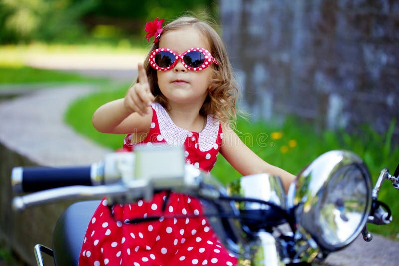Girl in a Red Dress on a Motorcycle Stock Image - Image of activity ...