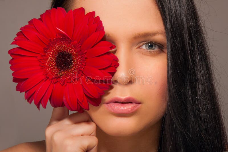 Girl with a red flower stock image. Image of sensual - 30840259