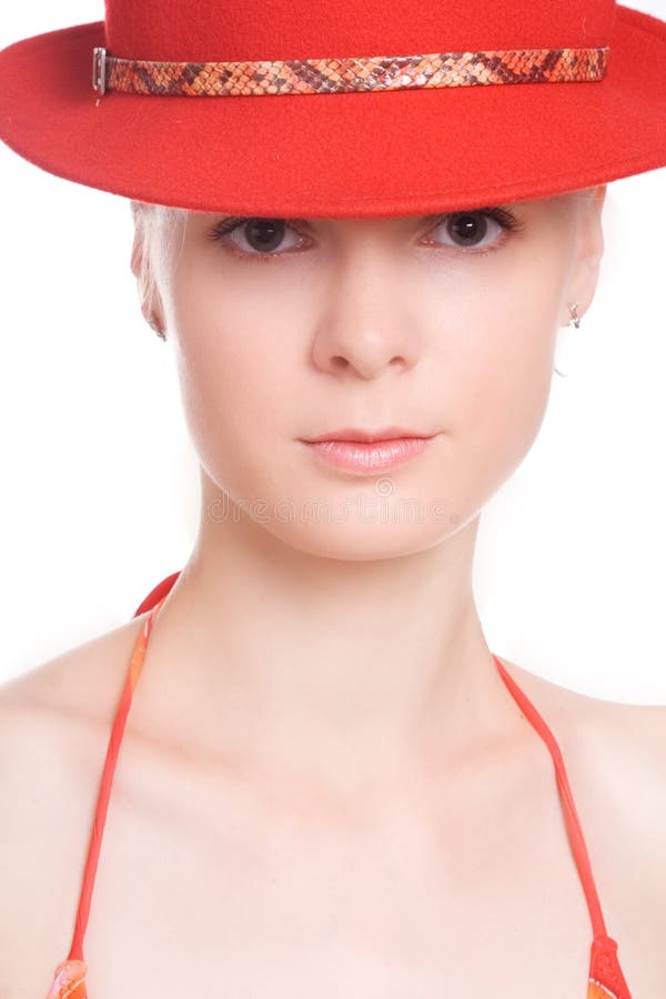 The girl in a red hat stock photo. Image of lips, christmas - 3478468