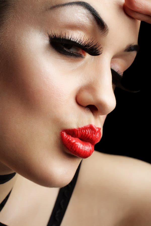 Gorgeous Female with Bright Red Lips Stock Photo - Image of looking ...