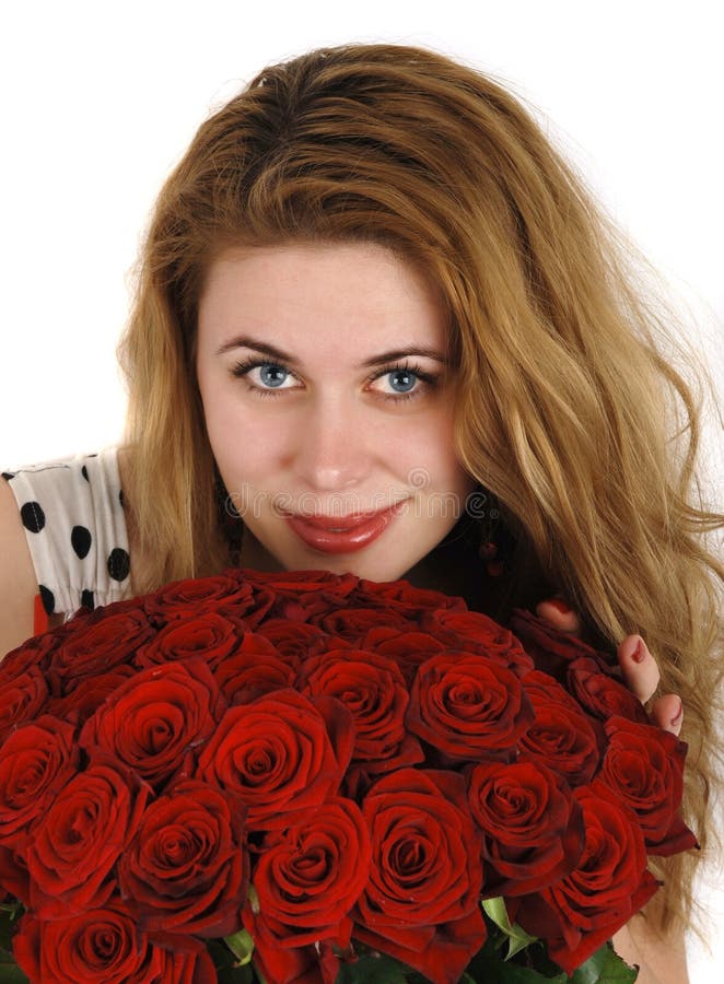Girl with red roses stock photo. Image of floral, eyed - 19376080