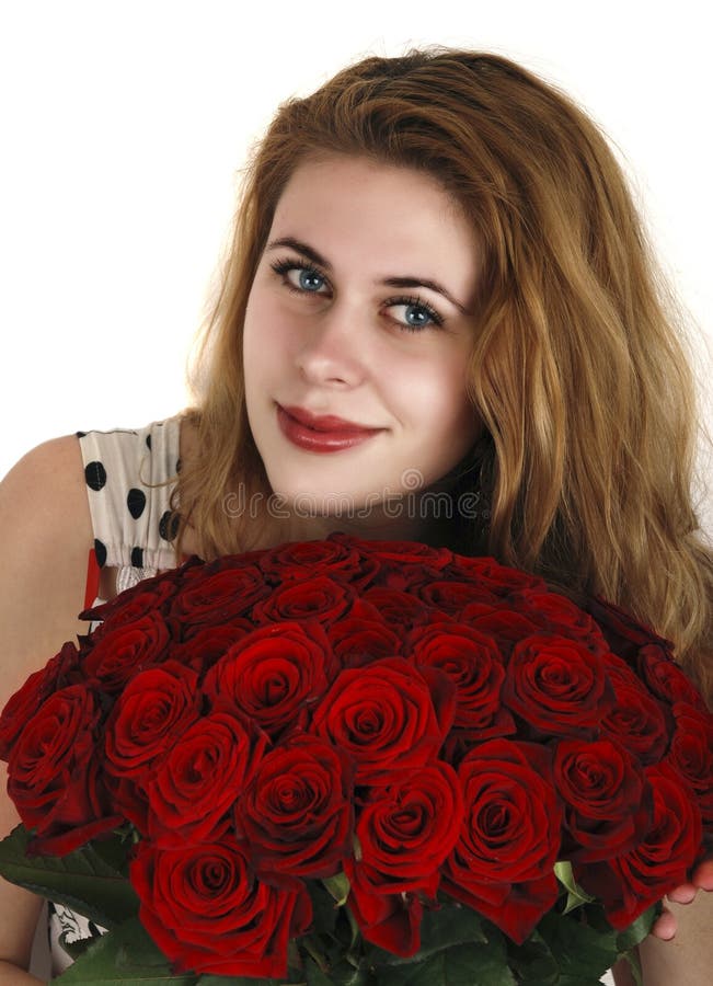 Girl with red roses stock image. Image of lady, huge - 19376095