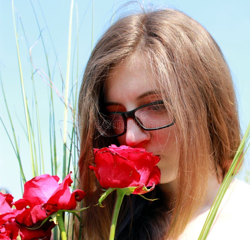 Girl with red roses stock photo. Image of bouquet, anniversary - 41471382