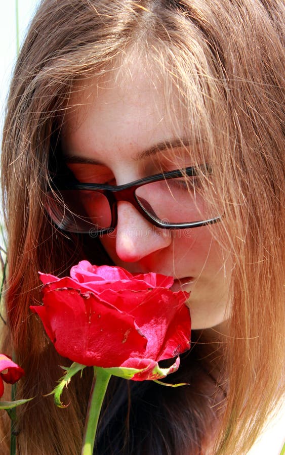 Girl with red roses stock image. Image of cute, perfume - 41471521