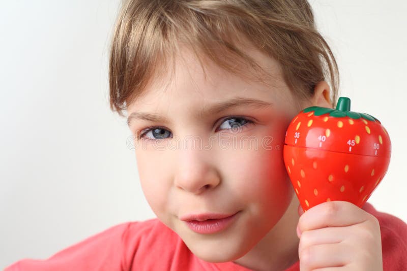 Girl in Red Shirt Holding Kitchen Timer Stock Image - Image of kitchen ...