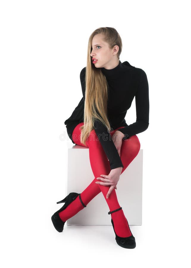 The girl in red stockings stock image. Image of isolated - 4317309