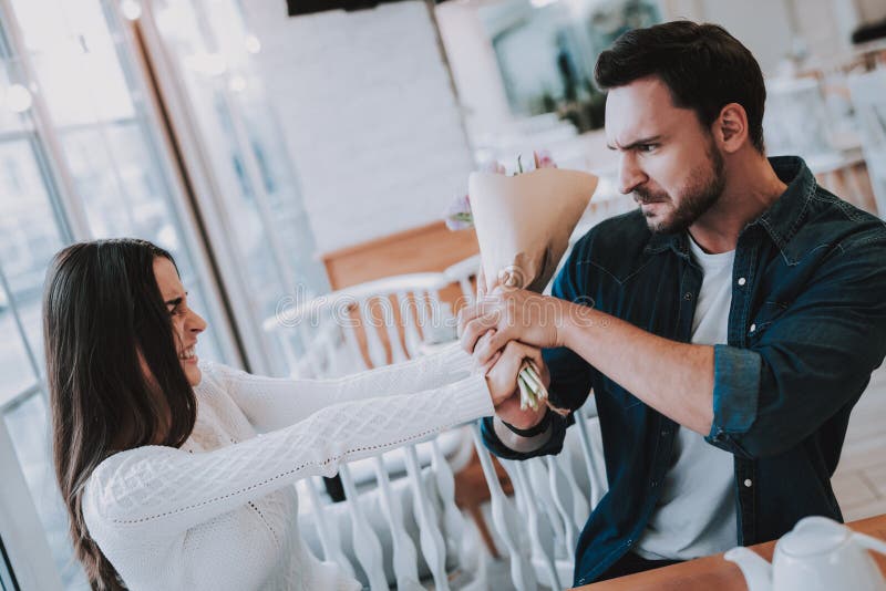 Girl. Refuses the Flowers. Break Down. Apologizes. Stock Image - Image ...