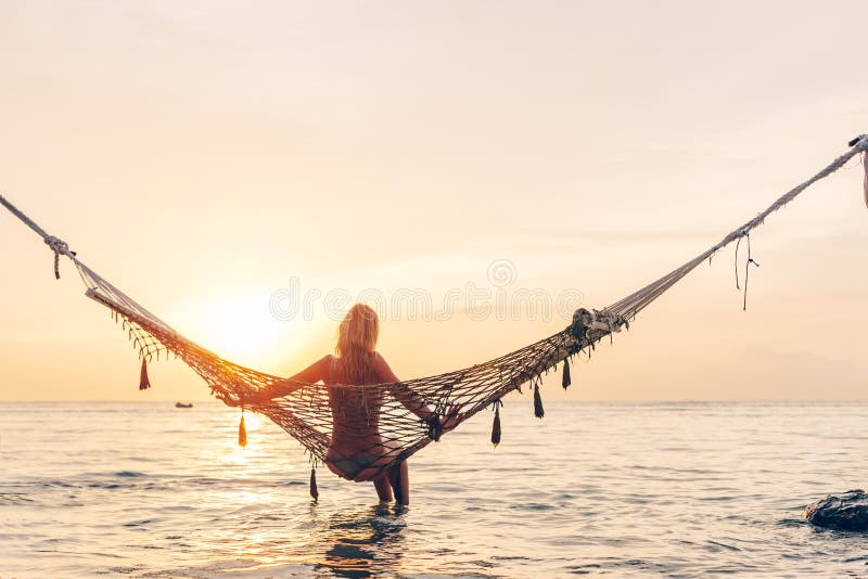 Girl Relaxing in Hammock on Sunset Beach Stock Image - Image of female ... Girl Relaxing in Hammock on Sunset Beach Stock Image - Image of female ...