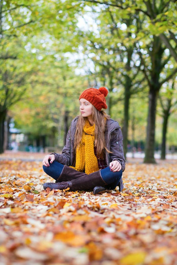 Girl Relaxing in Park on a Fall Day Stock Photo - Image of female, fall ...