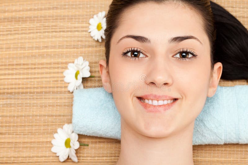 Girl relaxing in spa salon stock image. Image of copy - 18946995