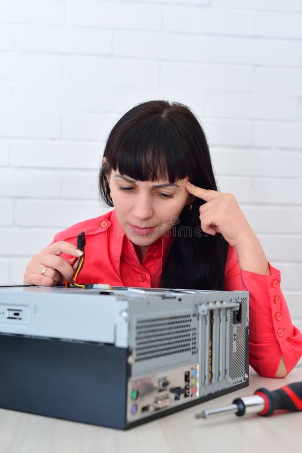 A Girl is Repear the Computer Stock Photo - Image of computer ...