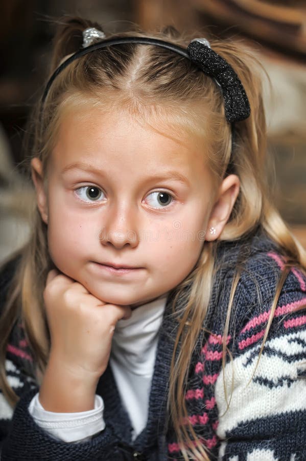 Girl Resting Head on Her Hand Portrait Stock Photo - Image of listening ...