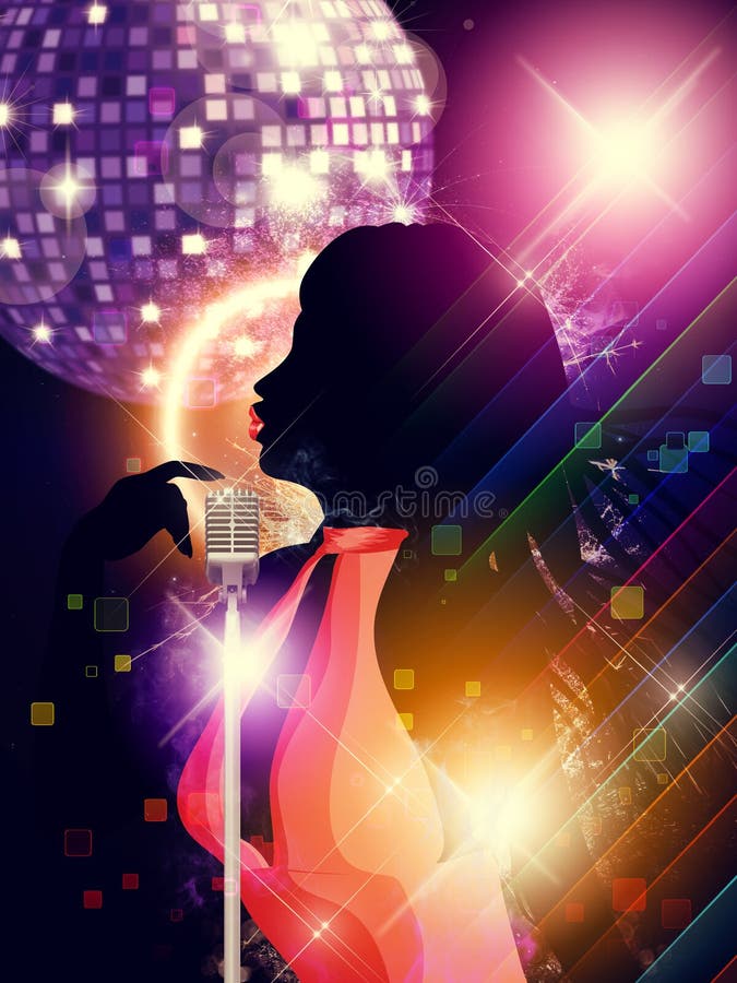 Girl with retro microphone stock illustration. Illustration of female ...