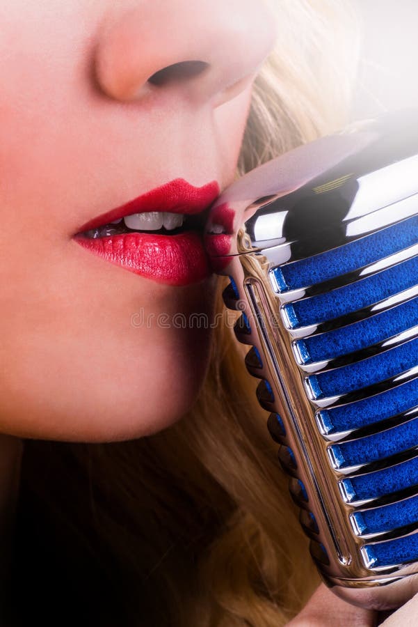 Girl with retro microphone stock image. Image of attractive - 37611743