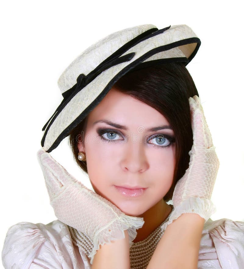 Girl in Retro Style Over White Stock Image - Image of portrait ...