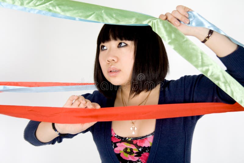 Girl with ribbons stock photo. Image of beautiful, gesture - 13359312