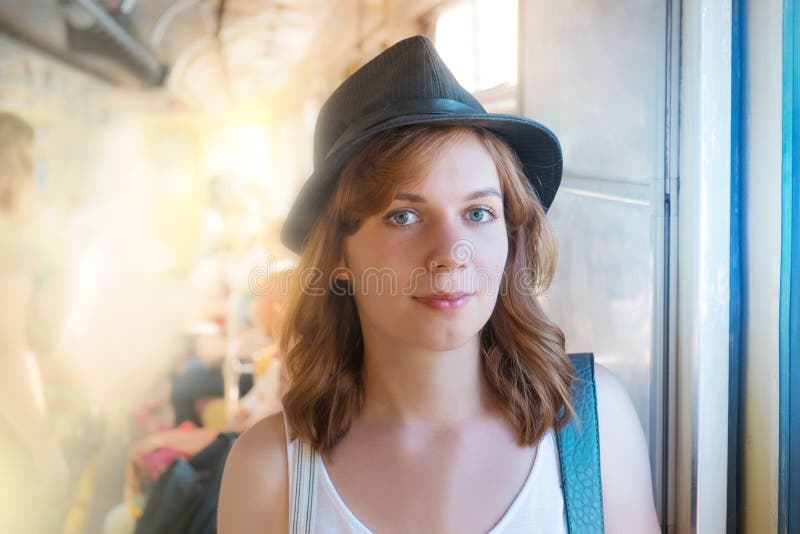 Girl rides the subway stock photo. Image of smiling, time - 42632460