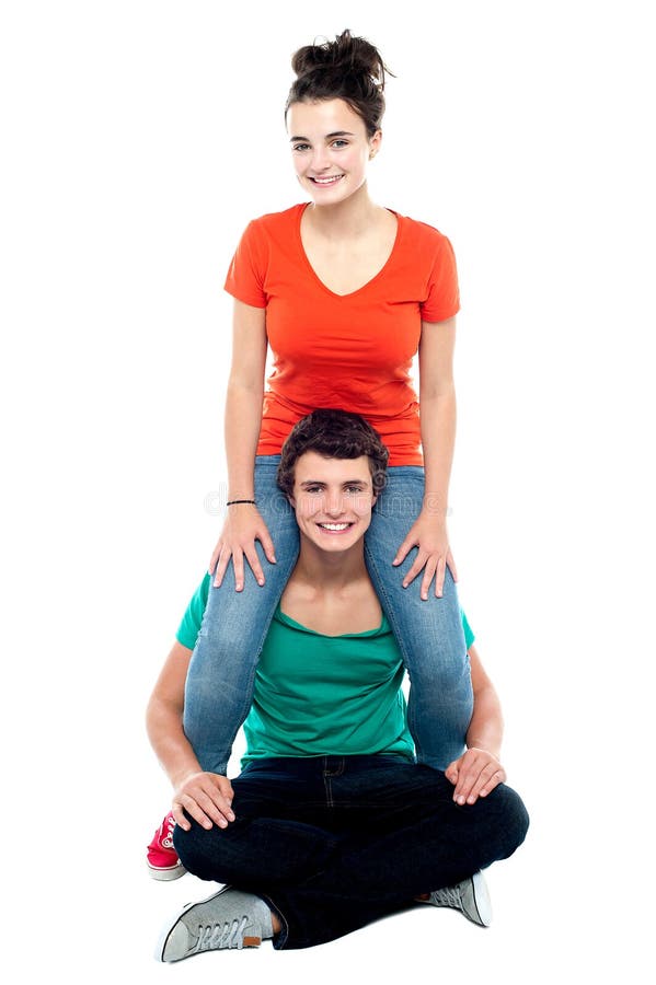 Girl Riding on Her Boyfriend S Shoulder Stock Image - Image of ...