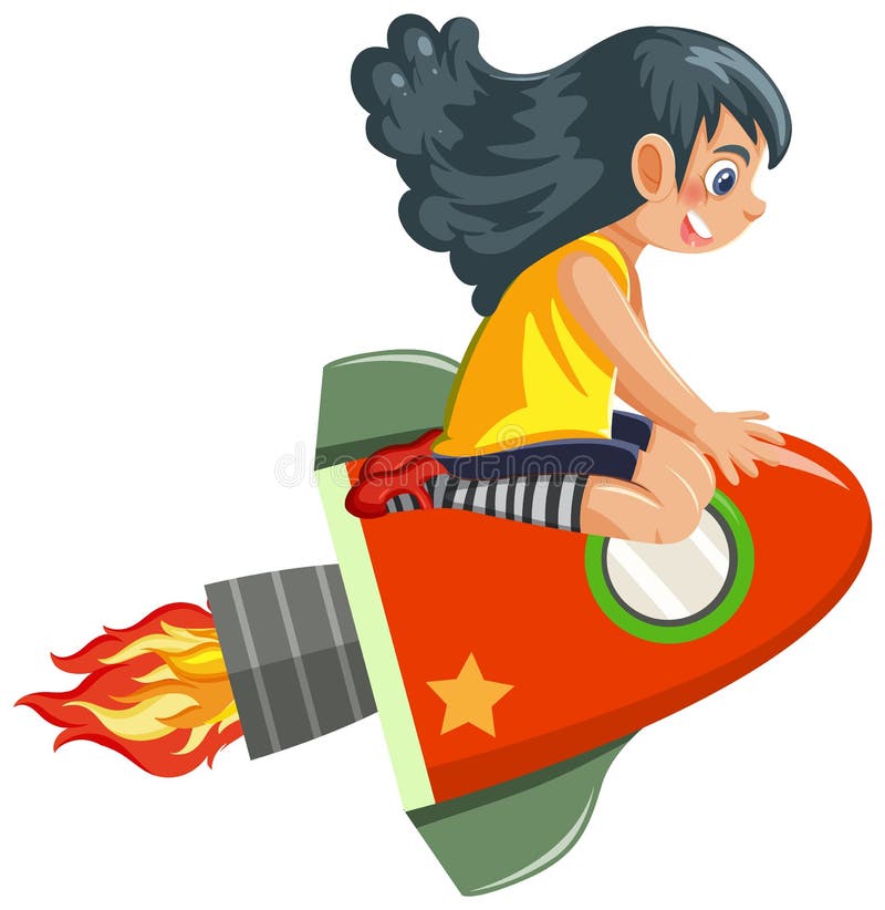 A Girl Riding on Rocket Isolated Stock Vector - Illustration of cute ...