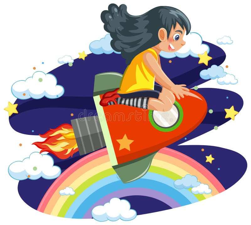 A Girl Riding on Rocket Isolated Stock Vector - Illustration of orbiter ...