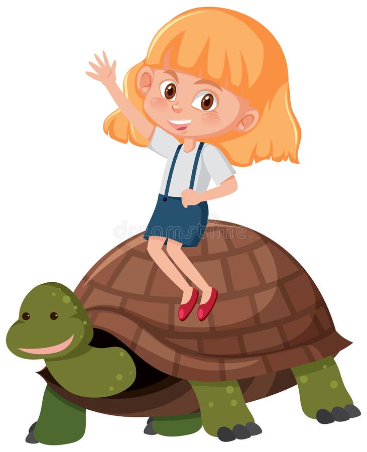 Girl riding a turtle stock vector. Illustration of cartoon - 145537031