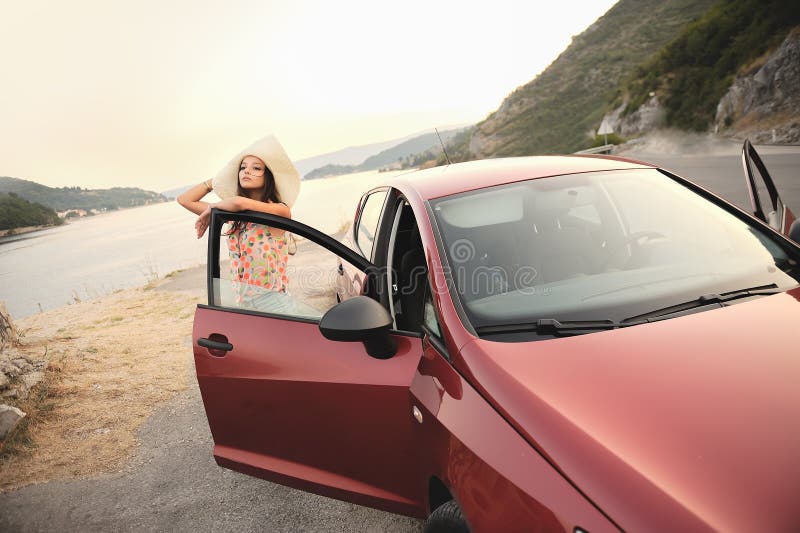 Girl on the road stock photo. Image of street, road, country - 69747524