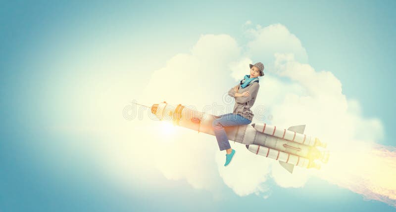 Girl on rocket stock image. Image of ride, success, freedom - 73023617