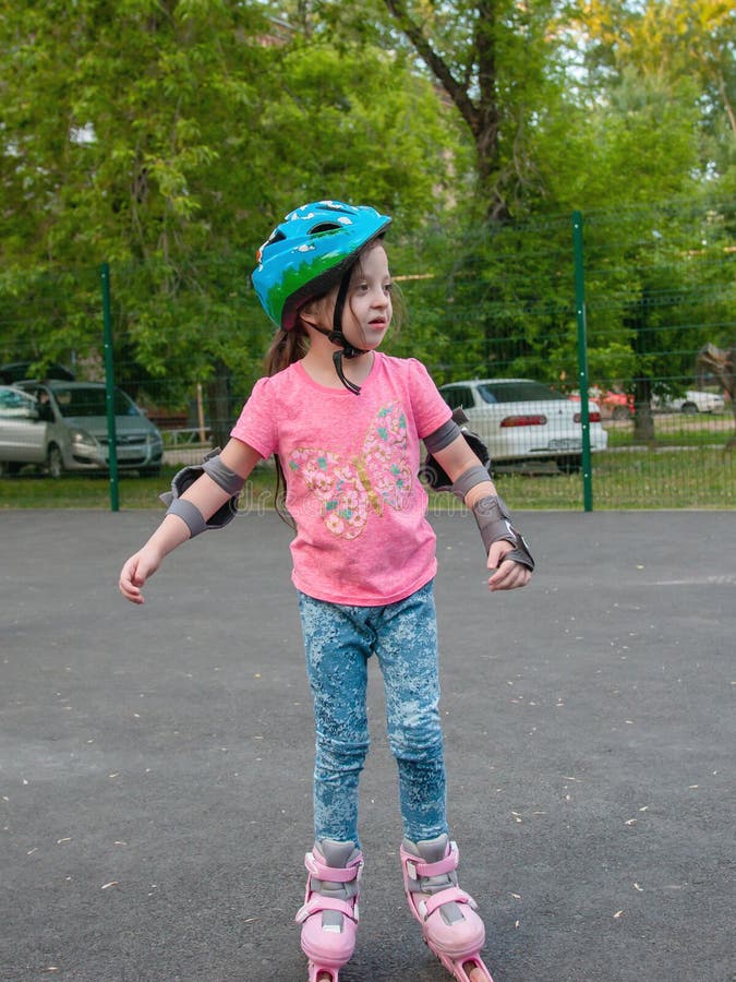Girl Rollerblading on the Playground Stock Photo - Image of extreme ...