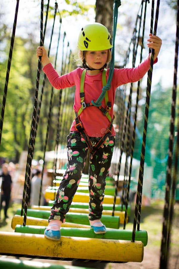 Girl in Ropes Course Adventure Park Stock Photo - Image of little ...