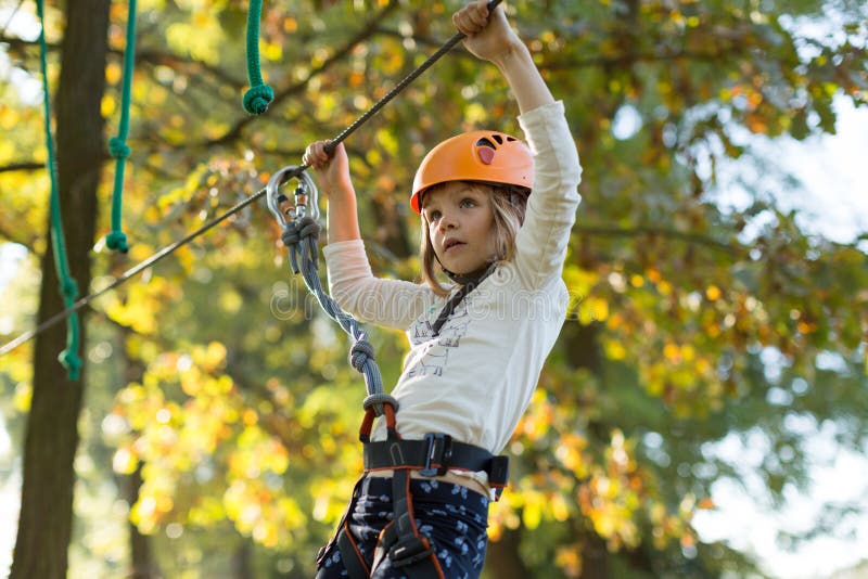Girl in Ropes Course Adventure Park Stock Image - Image of happiness ...