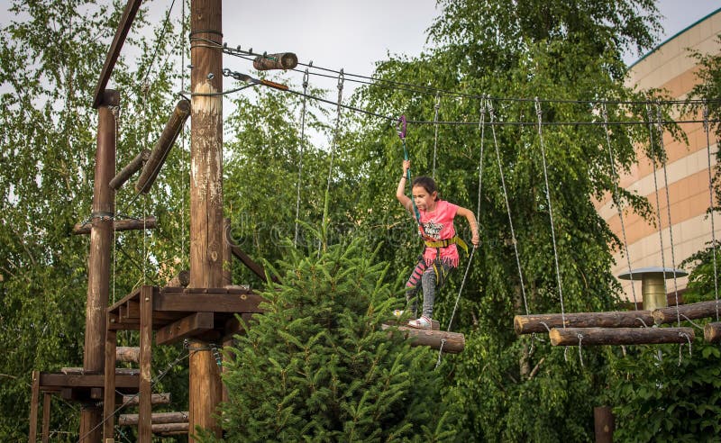 Girl on Ropes at Playground Area Stock Image - Image of happiness, girl ...