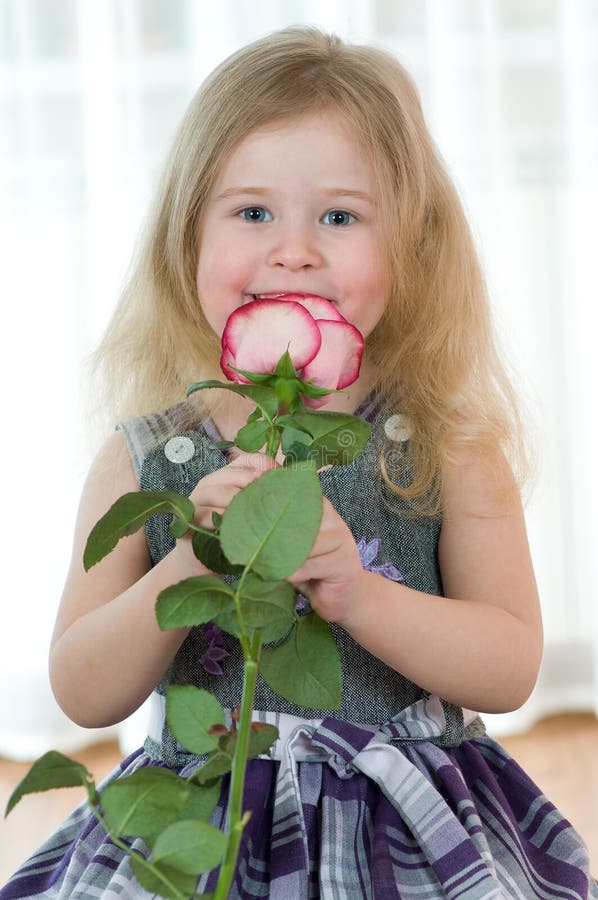 Girl with rose stock photo. Image of caucasian, adorable - 20082750