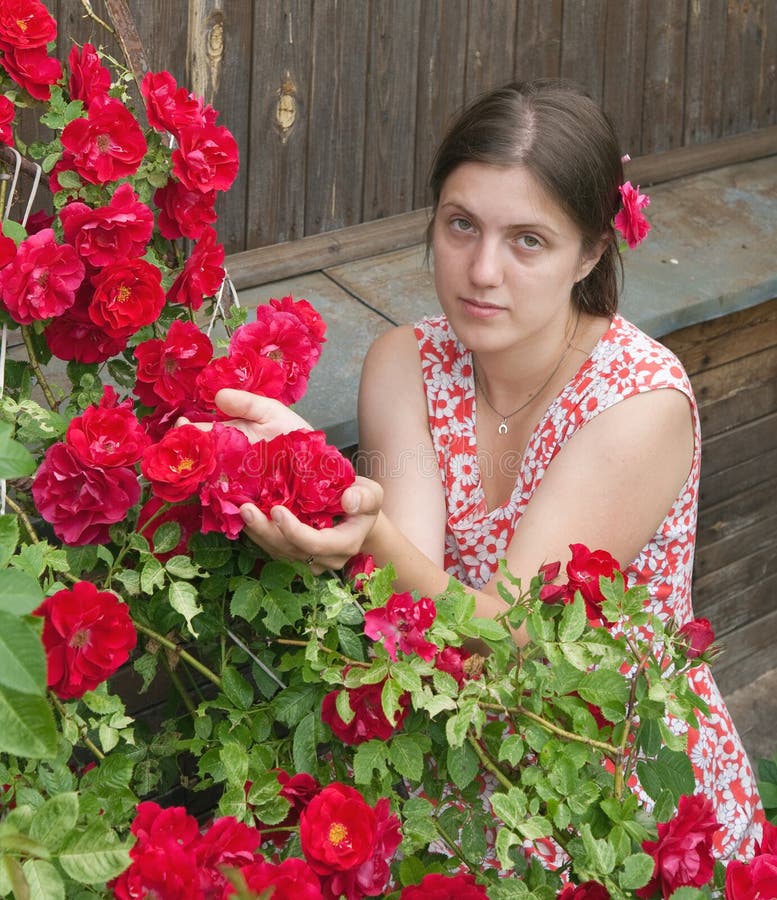 Girl with roses stock photo. Image of leisure, outdoor - 12442008