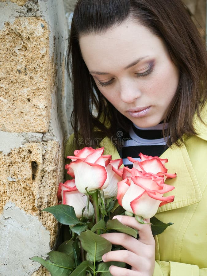 Girl with roses stock image. Image of romance, petal - 13900505