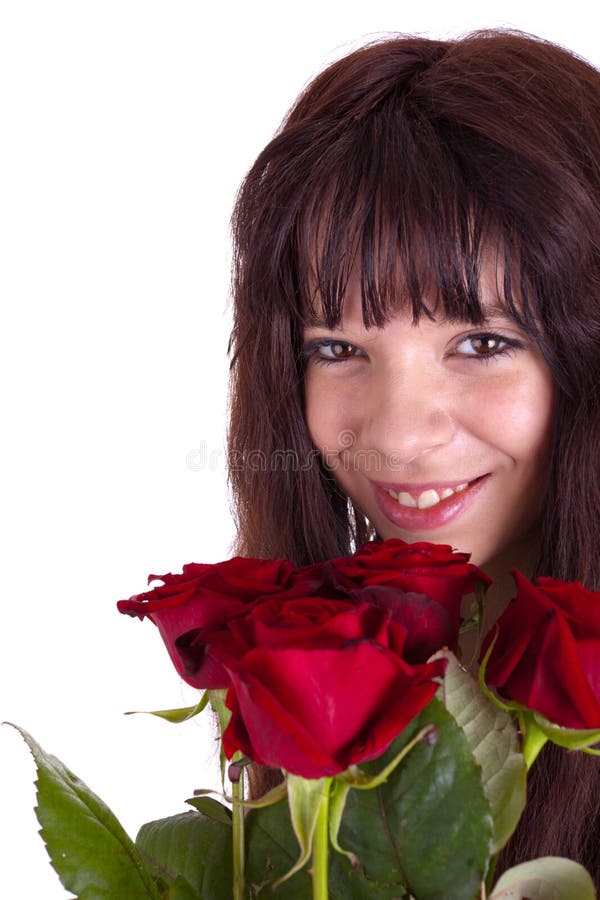 The girl with roses stock photo. Image of spring, luck - 23576180