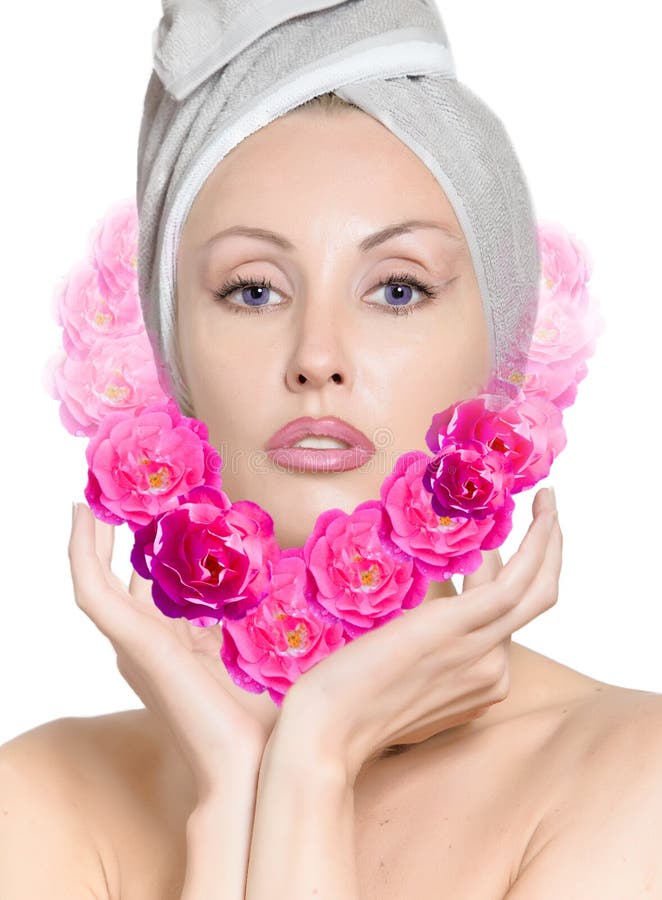 The Girl with Roses in the Form of Heart Stock Photo - Image of makeup ...