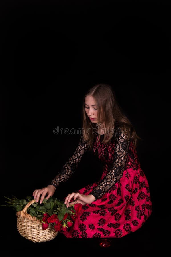 Girl in red roses stock image. Image of cosmetology, girl - 13306957