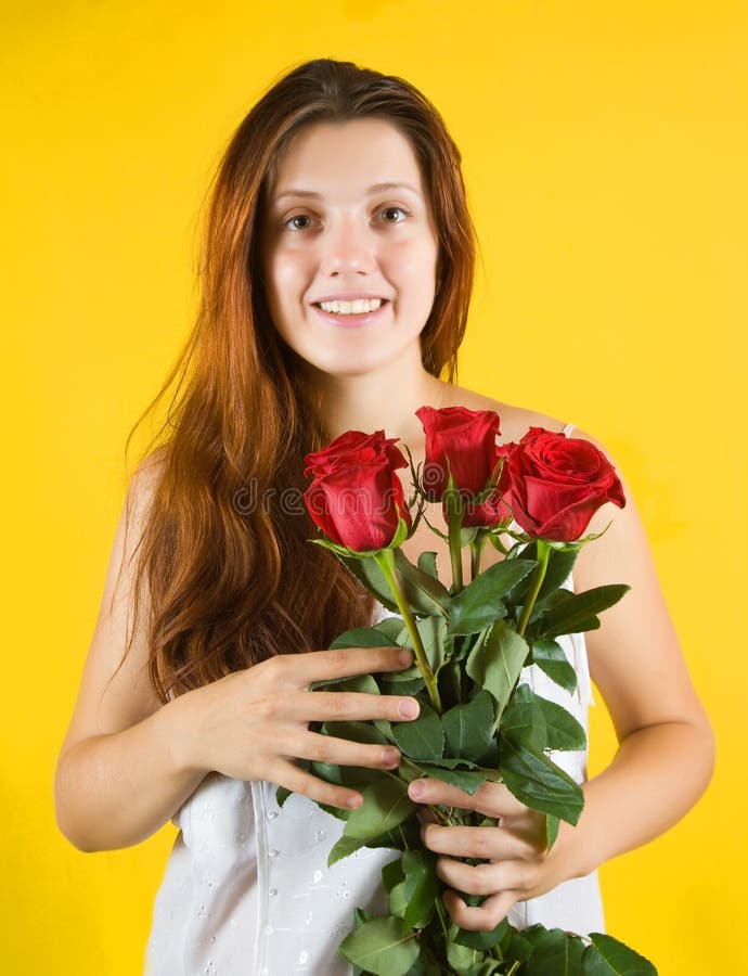 Girl in Roses Plant at Garden Stock Image - Image of outside, flowers ...