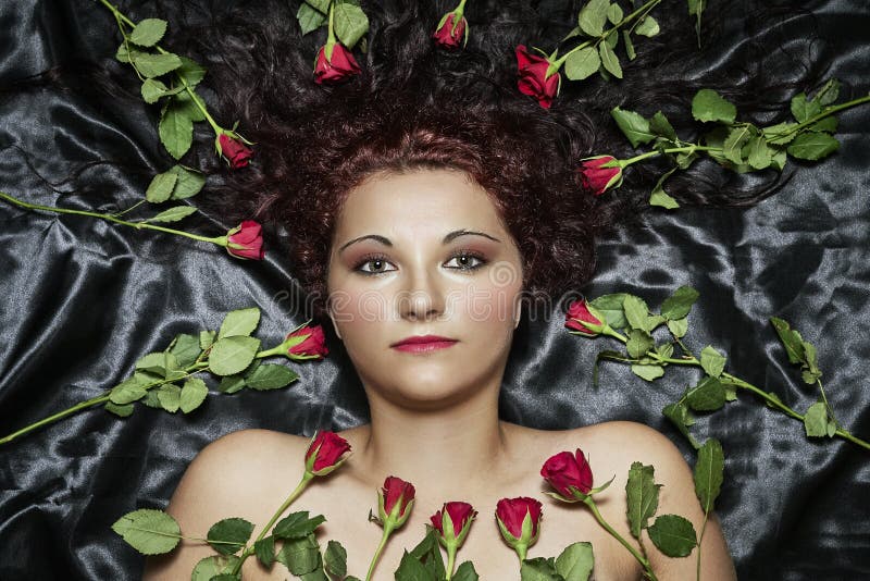 Girl with roses stock image. Image of plant, petals, girl - 59837705