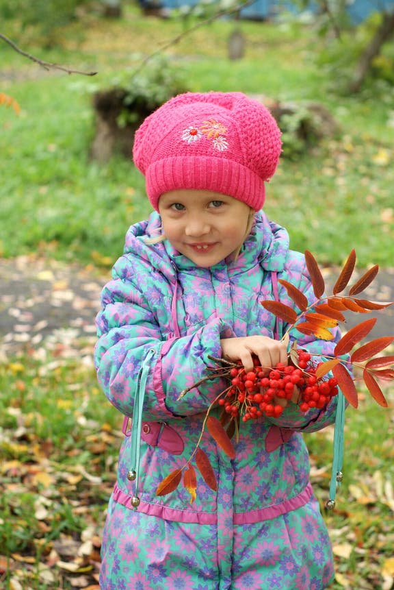 Girl with rowan berries stock image. Image of leaf, portrait - 21961161