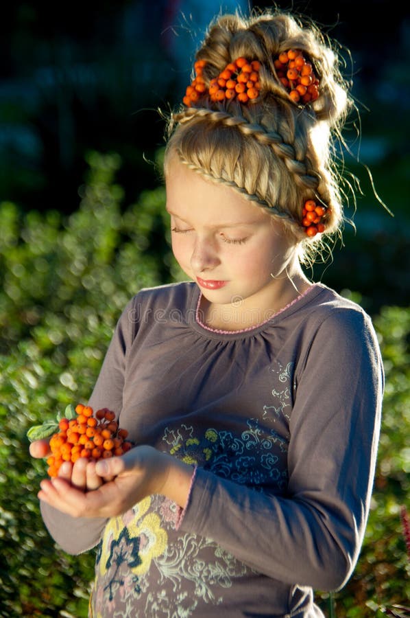 Girl with rowan stock image. Image of girls, hair, cheerful - 78374777