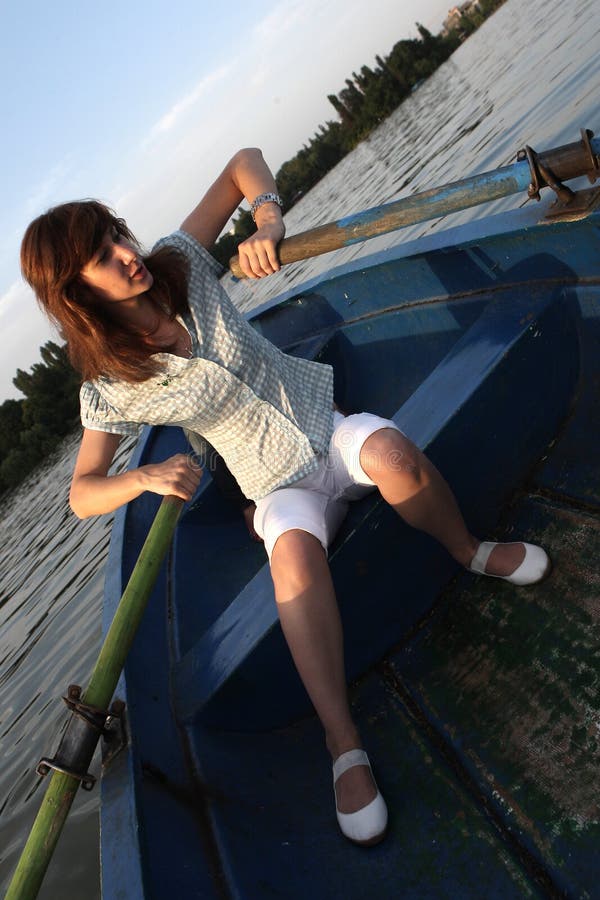 Girl rowing boat stock photo. Image of ocean, character - 6091452