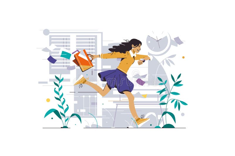 Girl Run in Hurry To Work, Looking for the Watch and Run Stock Vector ...