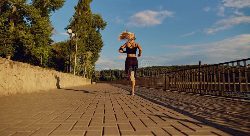 Girl Runner Jogging in the Park on Road Stock Image - Image of active ...