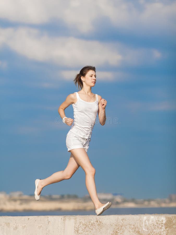Girl Running Along the Beach Stock Image - Image of morning, european ...