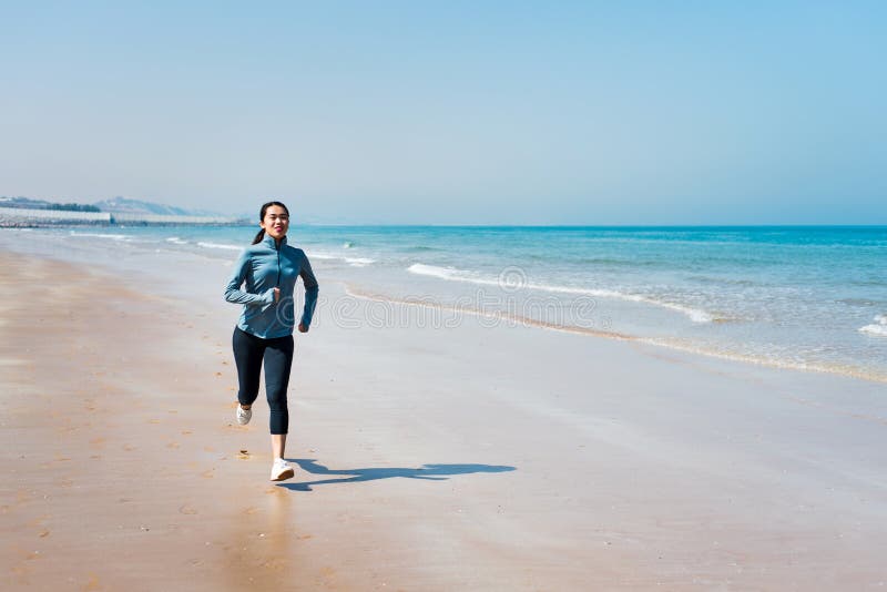 Girl Running on the Beach at Morning Stock Photo - Image of chinese ...